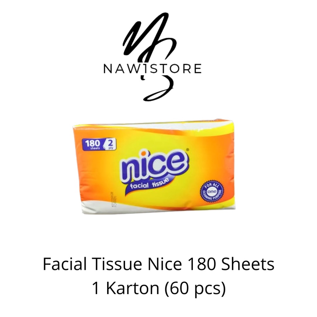 Jual Facial Tissue Nice 180 Sheets 2 Ply (1 Karton 60 Pcs) | Shopee ...