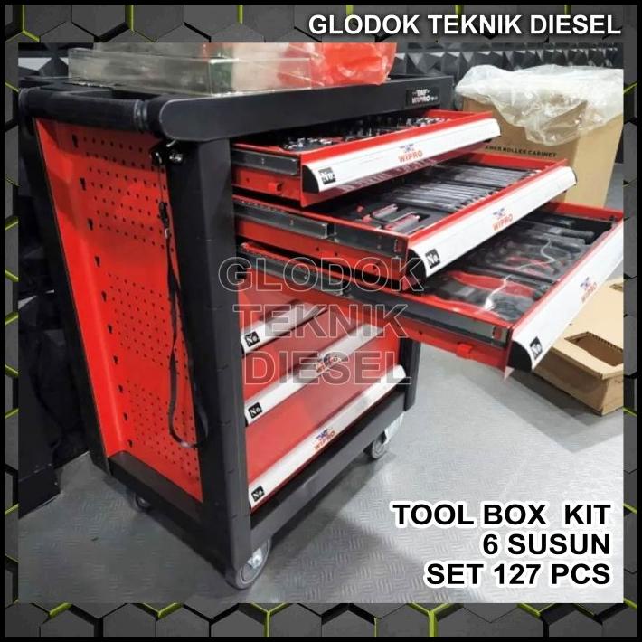 Jual Tool Box Trolley Cabinet + Tool Kit Set 6 Susun 127 Pcs Wipro Original | Shopee Indonesia