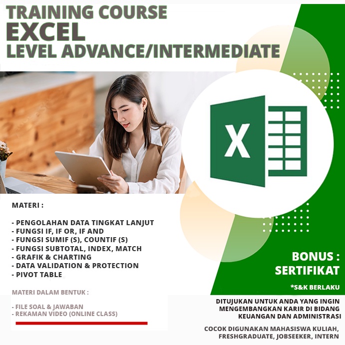 Jual Materi Kelas / Pelatihan / Training Course / Bootcamp Microsoft Excel Level Advance ...