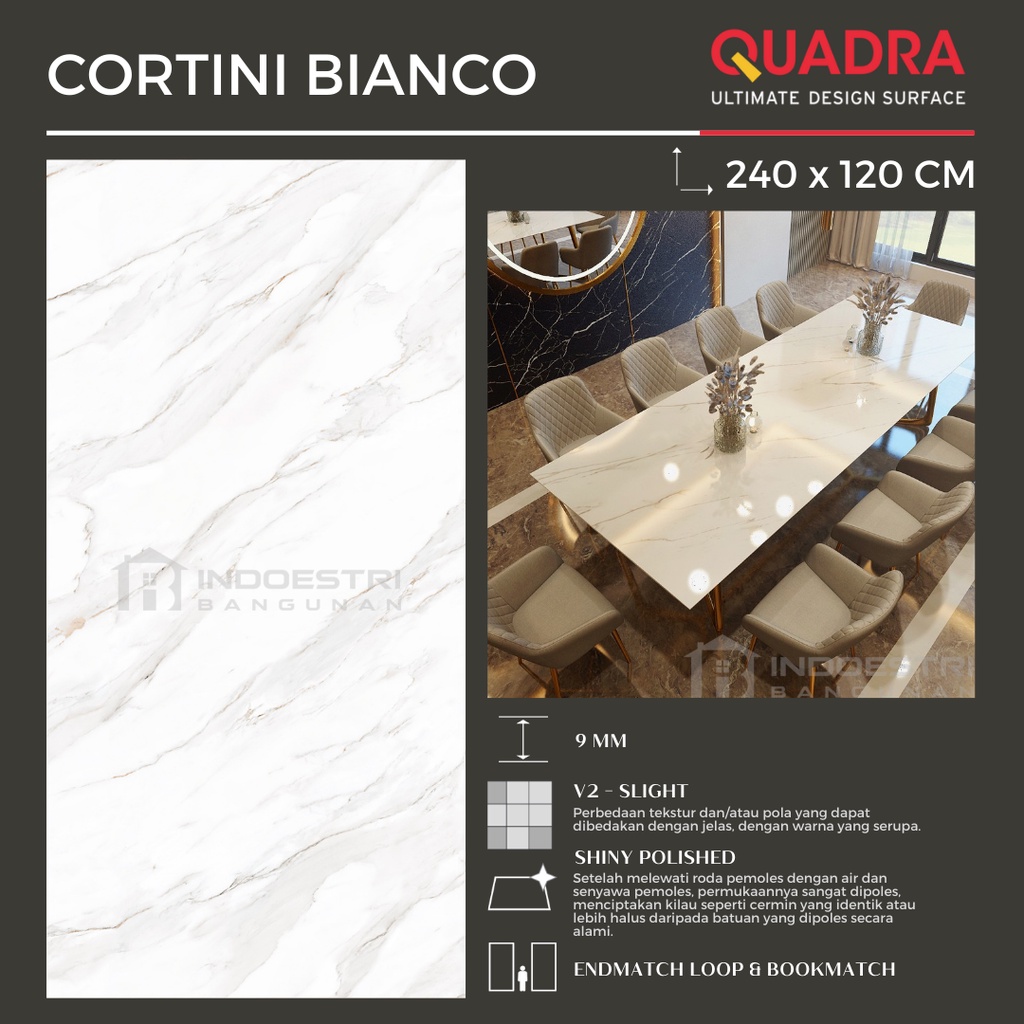 Jual Granit Quadra Cortini Bianco 240 x 120cm (1 keping / 2,88m2) Shiny ...