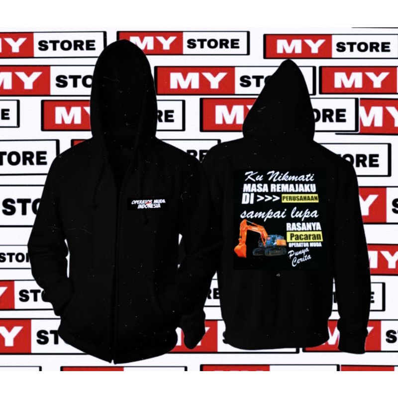 Jual Hoodie Zipper operator muda Indonesia excavator Hitachi kata kata ...