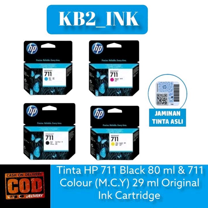 Jual Tinta HP 711 Black 38ML + 711 Colour Original (Black, Cyan ...