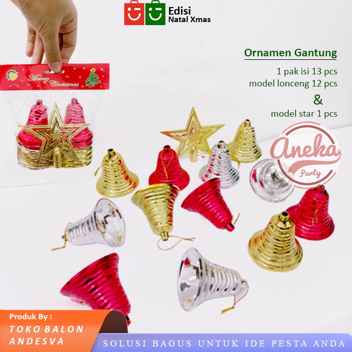 Jual Set Hiasan Pohon Natal Lonceng Star / Souvenir Dekorasi Parcel ...