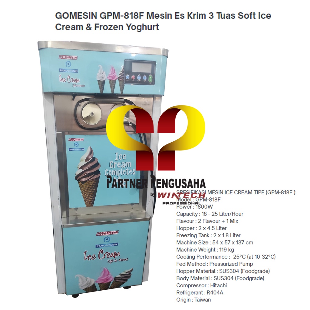 Jual GOMESIN GPM-818F Mesin Es Krim 3 Tuas Standing - Soft Ice Cream FROZEN YOGHURT 25L | Shopee ...