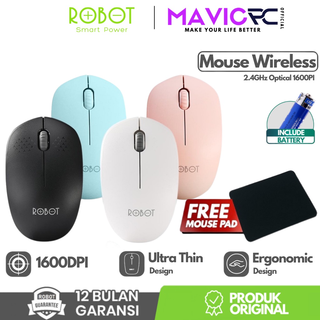 Jual ROBOT M210 Mouse Wireless 2.4G Optical Mouse Gaming Free Mousepad ...