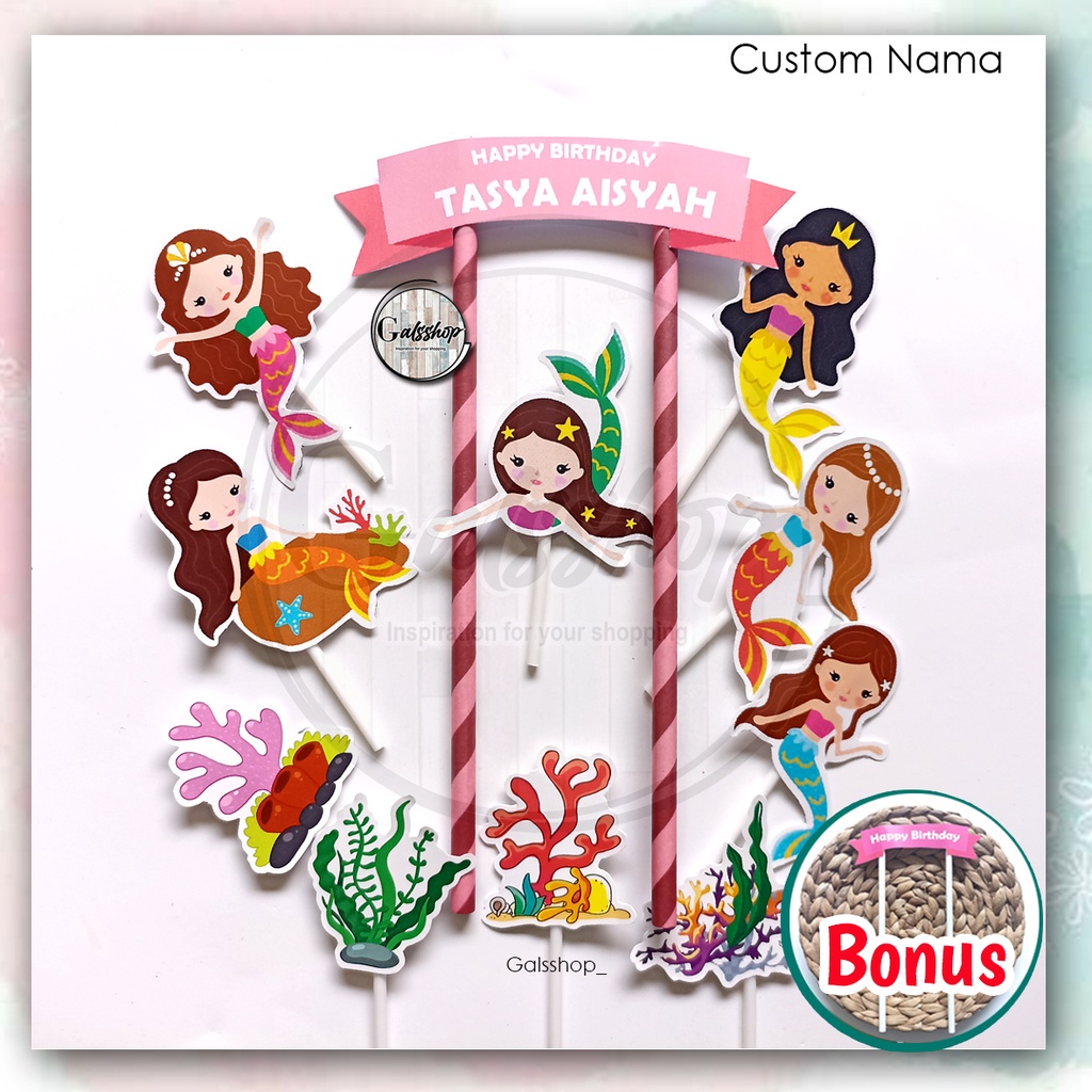 Jual Costum Nama / Foto / Topper Plus Putri Duyung / Hiasan Kue / Cake ...