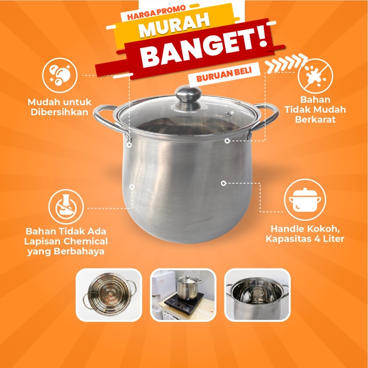 Jual Panci Sup Susu / Original Pot Stainless Steel Premium 22 Cm ...