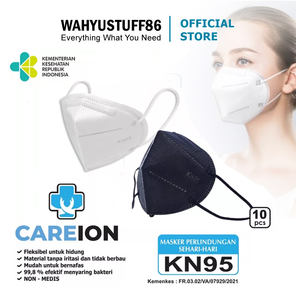 Jual WS067 MASKER KN95 ASLI PUTIH POLOS MASKER KN95 CAREION ISI 10 PCS ...