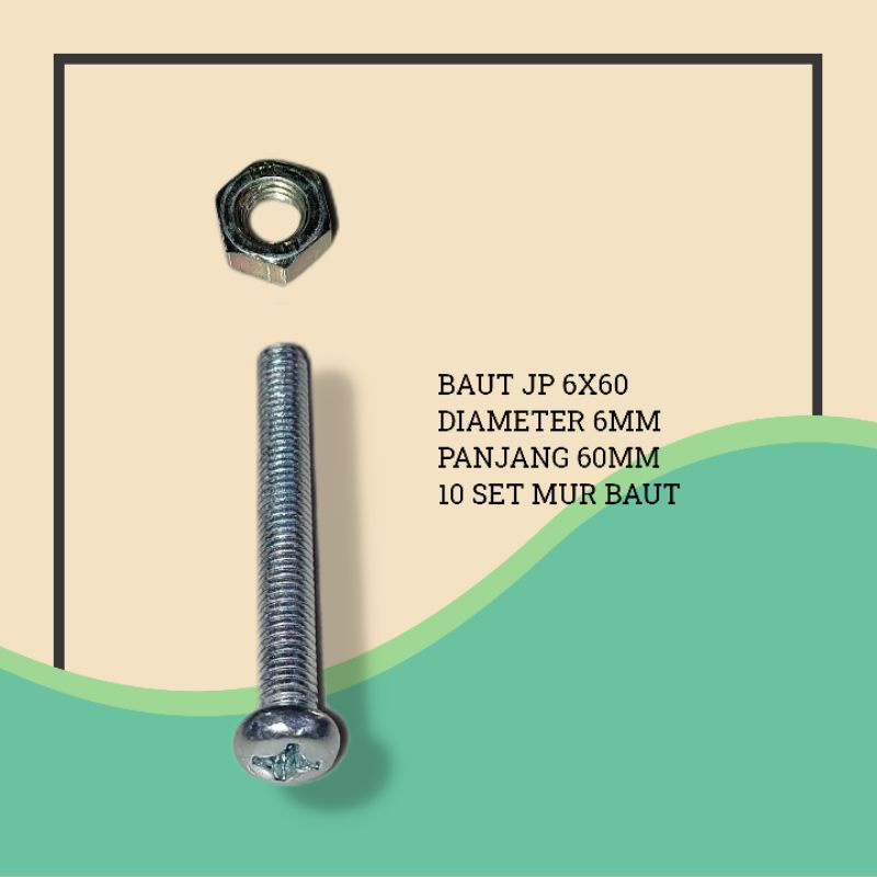 Jual MUR BAUT JP 6X60 MM 10 SET GALVANIS 6 X 60 MM | Shopee Indonesia