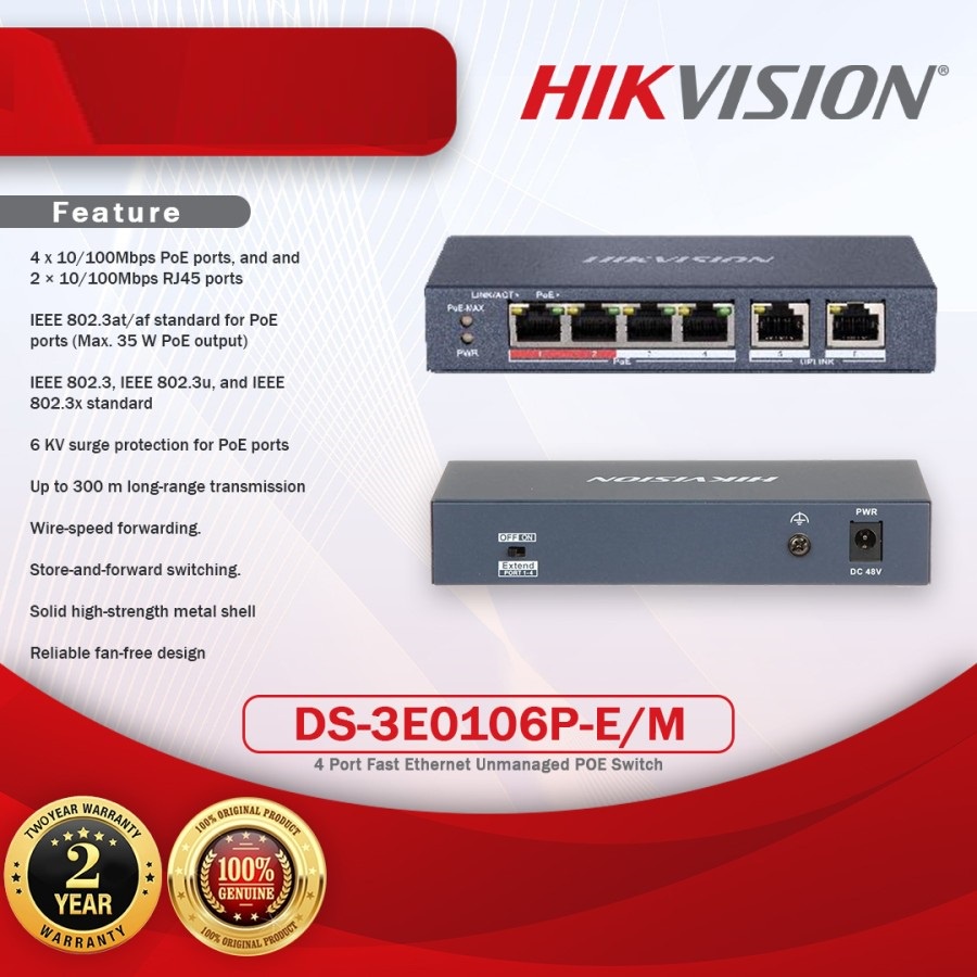 Jual HIKVISION POE HUB 4 PORT + 2 UPLINK DS-3E0106P-E/M | Shopee Indonesia