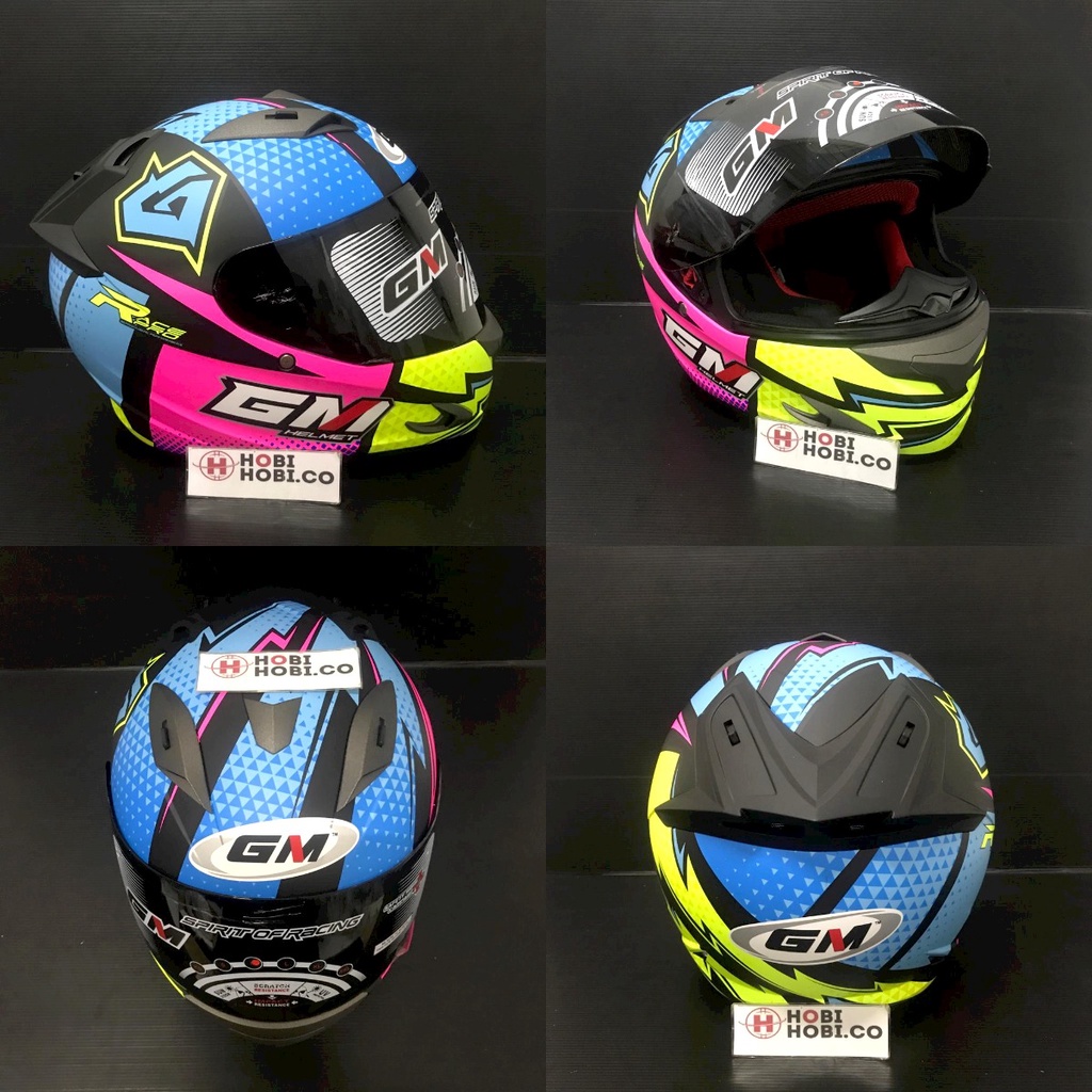 Jual HELM FULL FACE GM RACE PRO MOTIF FLASH BLACK PINK DOFF VISOR ...