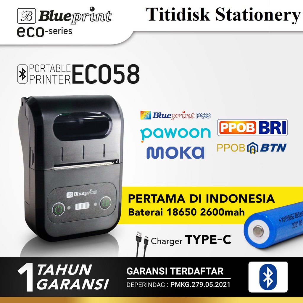 Jual Portable Printer Thermal Mini Bluetooth BLUEPRINT ECO58 | Shopee ...