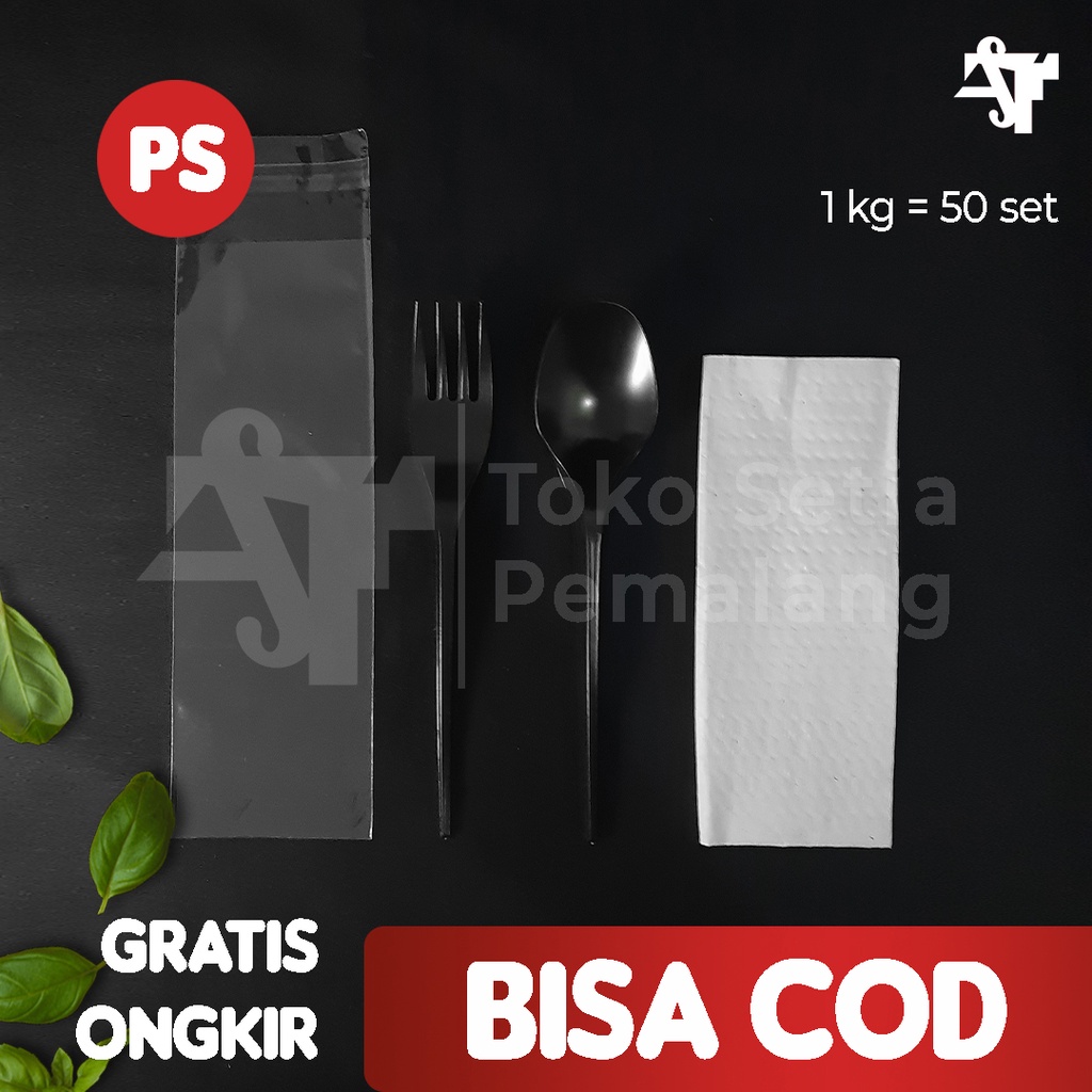 Jual Set Sendok Plastik Hitam Garpu Plastik Hitam Tisu Higienis Murah ...