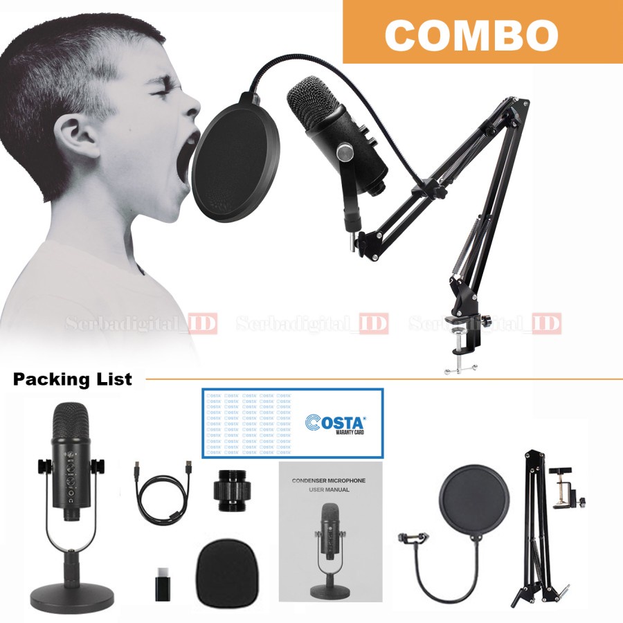 Jual Costa CM-U100 USB Microphone Pro Condenser Podcast Vocal PC,Hp ...