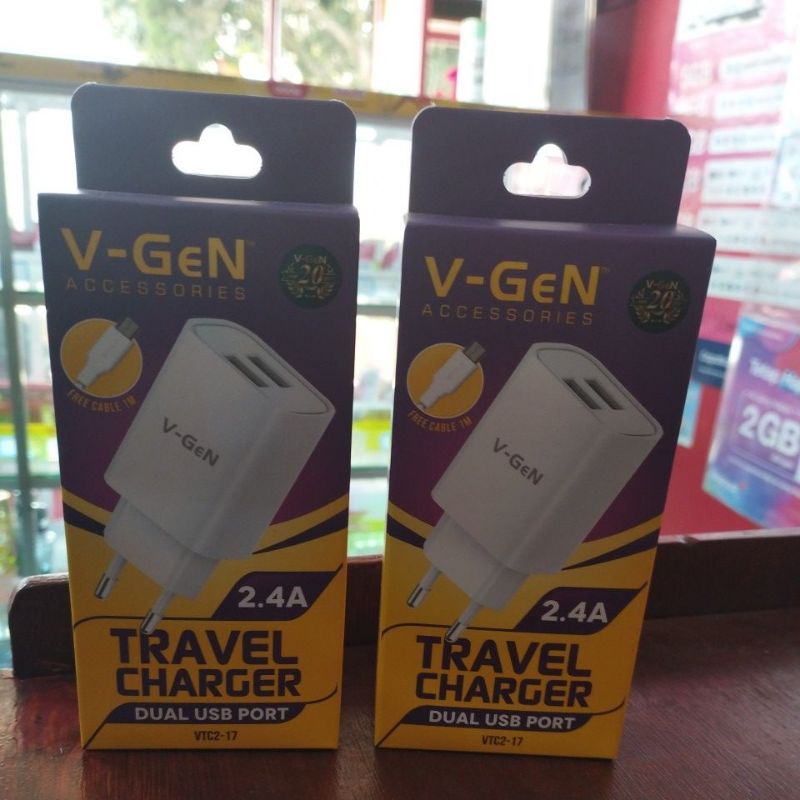 Jual Charger V-GEN 2.4A VTC2-17 Dual USB port Original Murah | Shopee ...