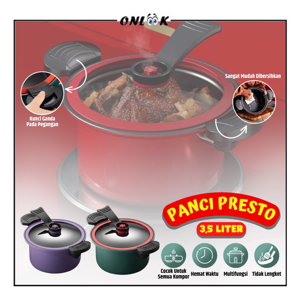 Jual Panci Presto 3.5 Liter Anti Lengket Low Pressure Cooker Pot 3.5L Non-Stick Tempat Memasak ...
