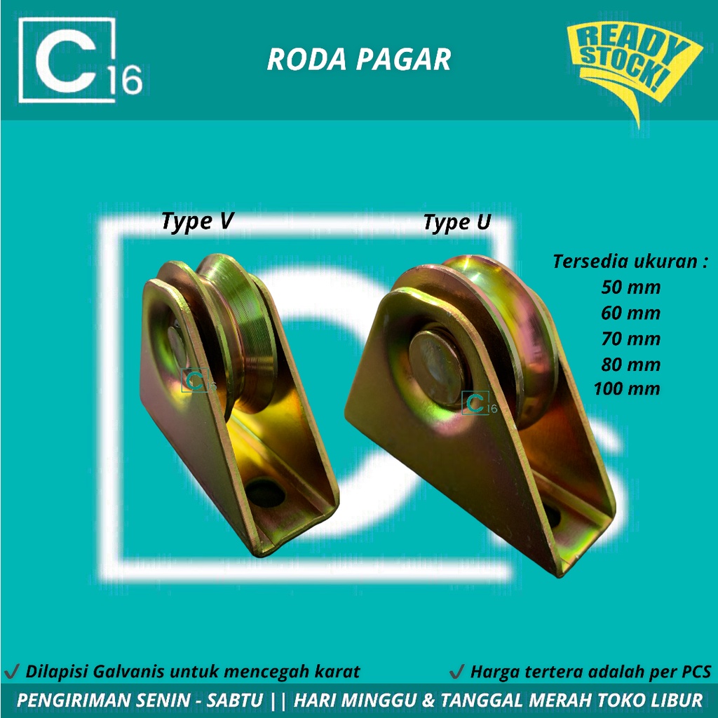 Jual Roda Pagar 50-100MM Roda Bubut Galvanized Gate Wheel Model U & V ...