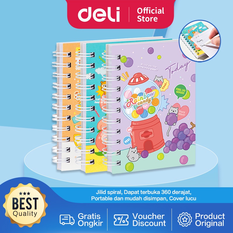 Jual Deli Spiral Notebook / Buku Tulis / Buku Catatan Mini A7 60 80 ...