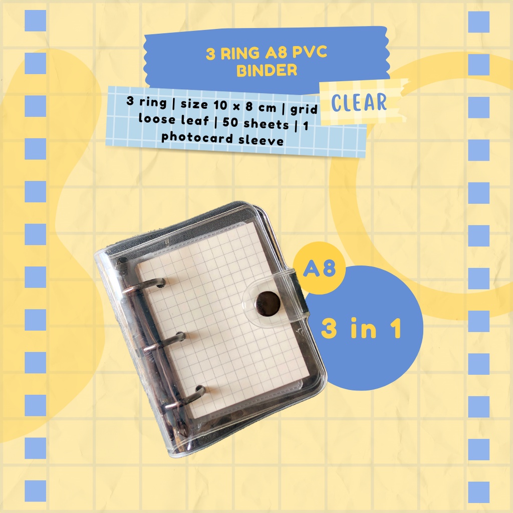 Jual A8 3 Ring PVC Binder | 10 x 8 cm & 50 lembar Grid Loose Leaf ...