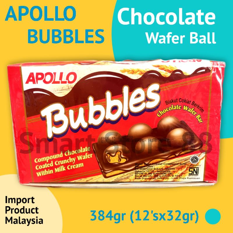 Jual APOLLO BUBBLES CHOCO WAFER BALL 384GR ISI 12 PACK COKLAT WAFER ...