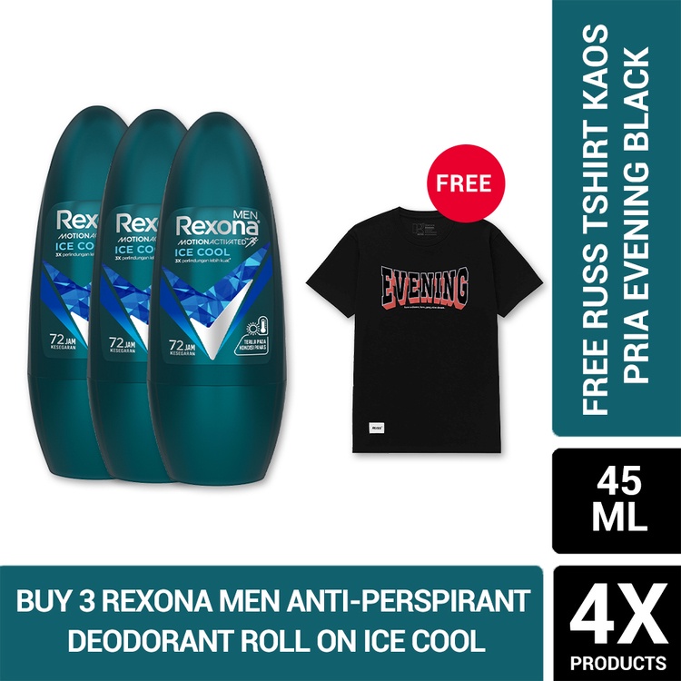 Jual Buy 3 Rexona Ice Cool 45ml FREE Russ Tshirt Kaos Pria Evening ...