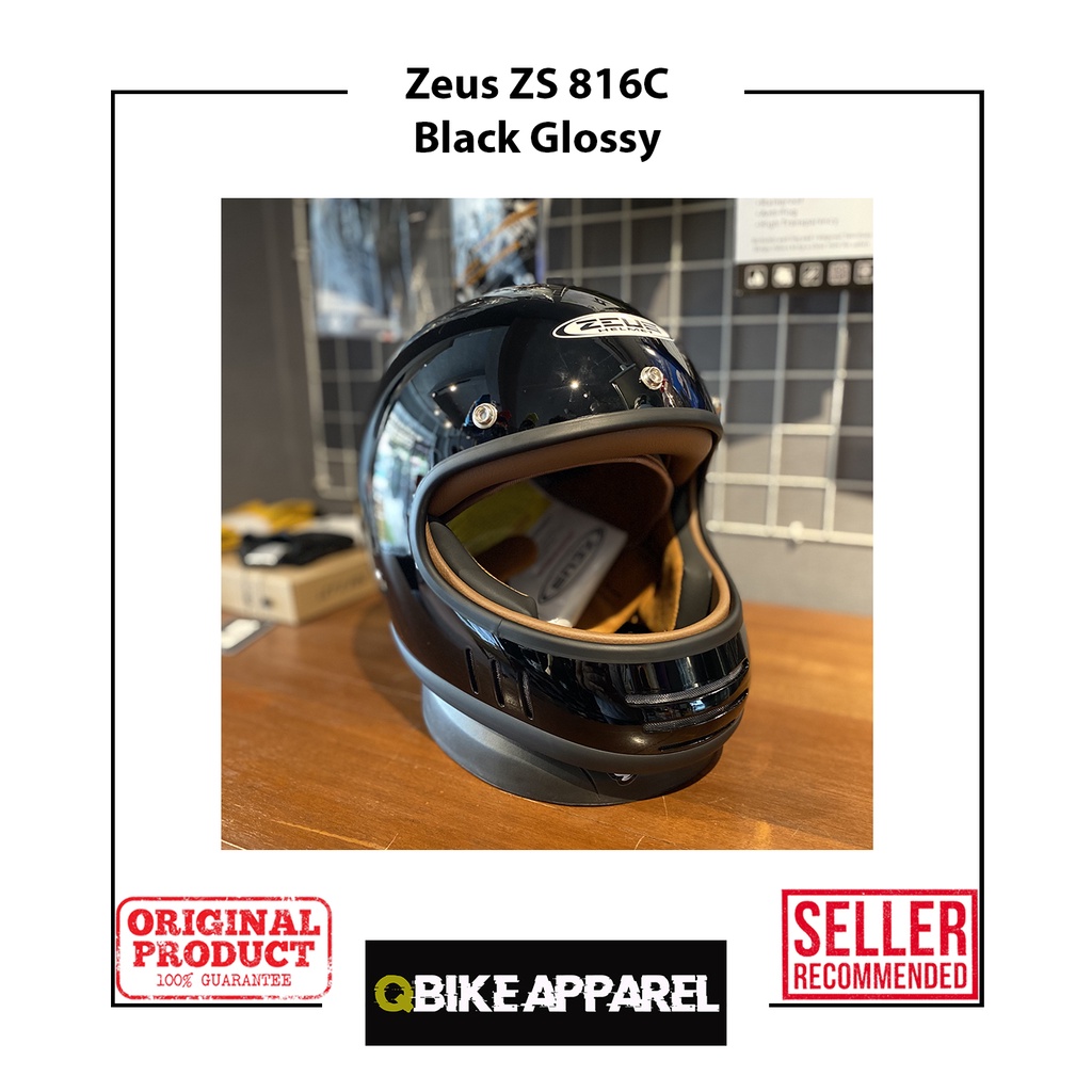 Jual Helm Motor Retro Vintage Zeus ZS 816C Black Glossy | Shopee Indonesia