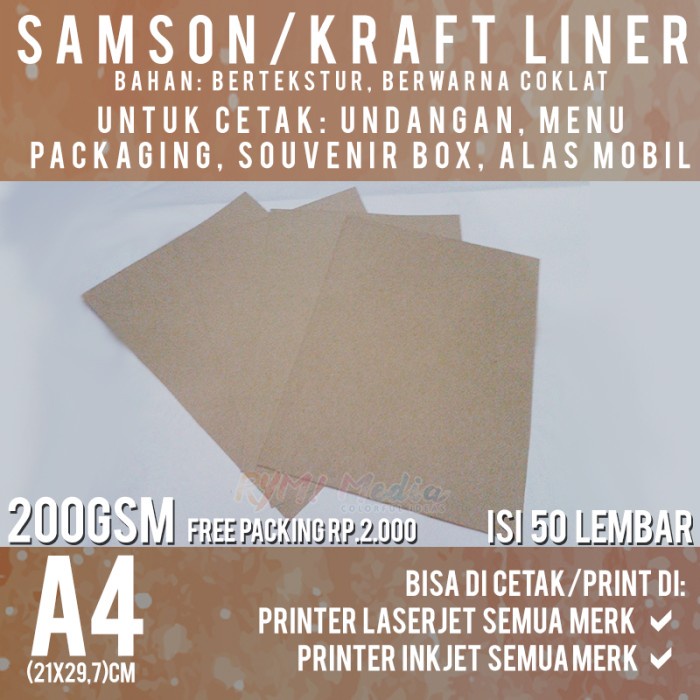 Jual Kertas Samson Kraft 200 Gsm A4 Isi 50 Lbr / Kertas Kraft Liner ...