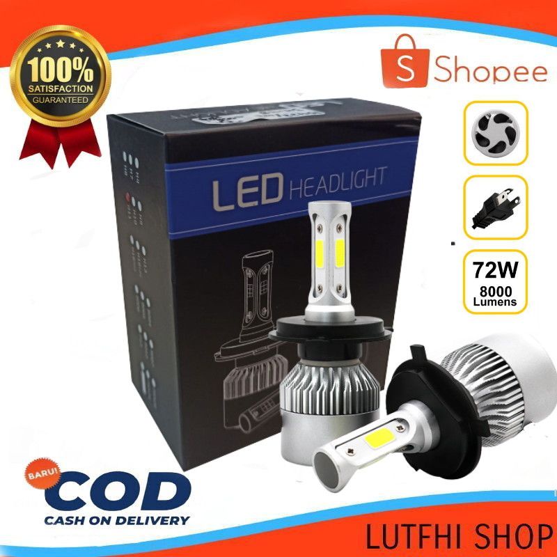 Jual Lampu Mobil H4 3 Sisi Led Cob Headlight 8000lm Lampu Utama Led