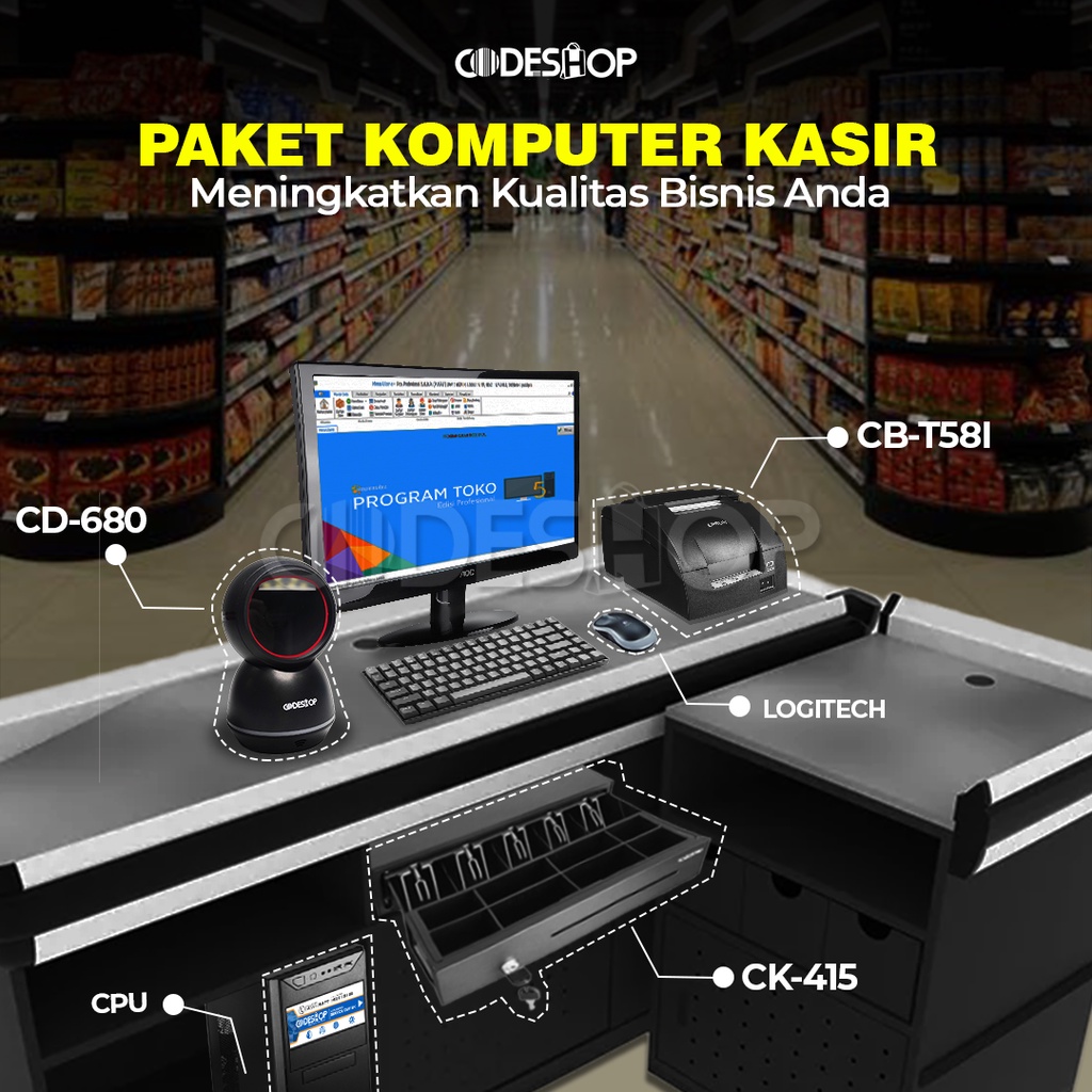 Jual Paket Lengkap Komputer Kasir IPOS 5 Pro + CD680 + CBT58I + CK415 ...