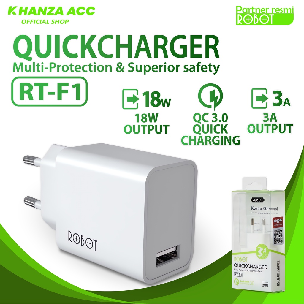 Jual KHANZAACC ROBOT RT-F1 Charger 3A Fast Charging 18W Single Port ...