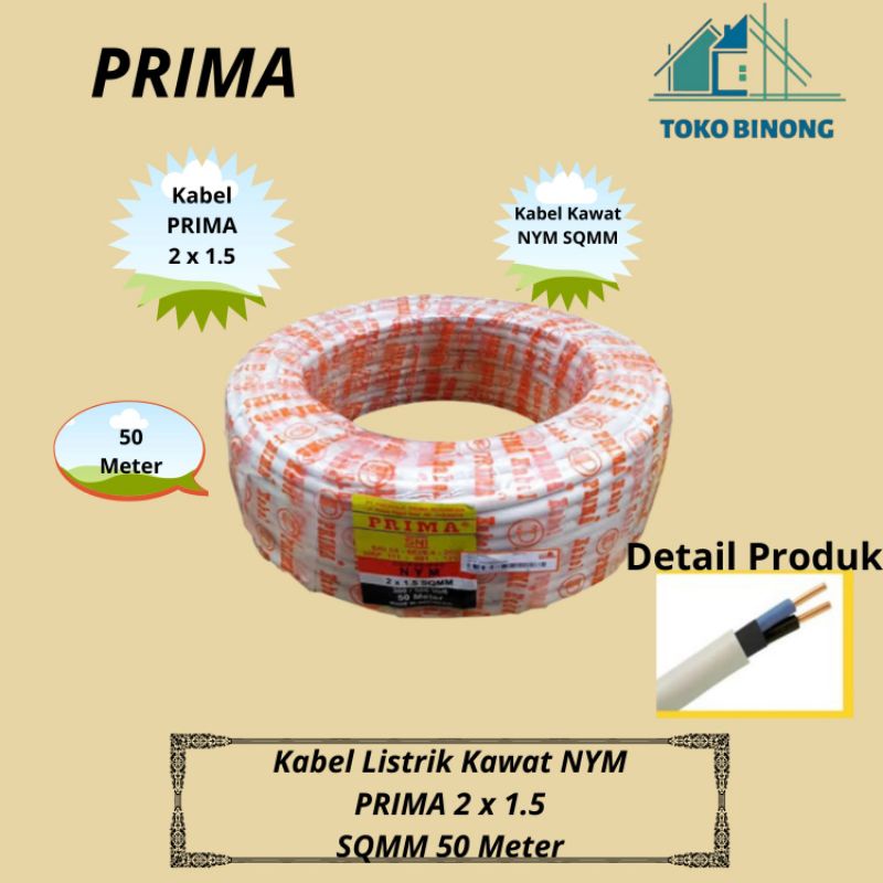 Jual KABEL LISTRIK KAWAT PRIMA NYM 2 x 1.5 @ 50 METER | Shopee Indonesia