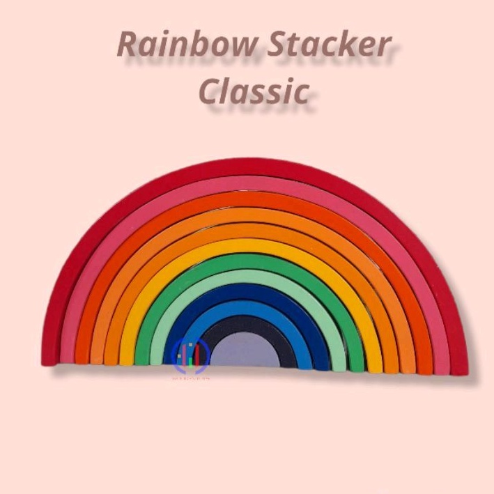 Jual Wooden Toys Rainbow Block 12 / Rainbow Stacker 12 Stack / FREE ...