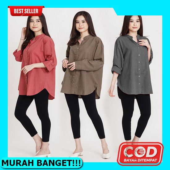 Jual Chika Top Kemeja Wanita Lengan Cubit Kekinian Outfit Selebgram ...