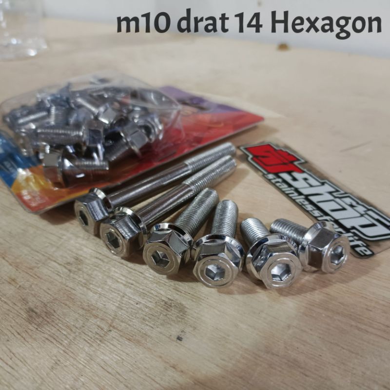 Jual Baut stainless 2 kunci hexagon m10 drat 14 heng original probolt baut 2kunci m10 x 20-100 ...