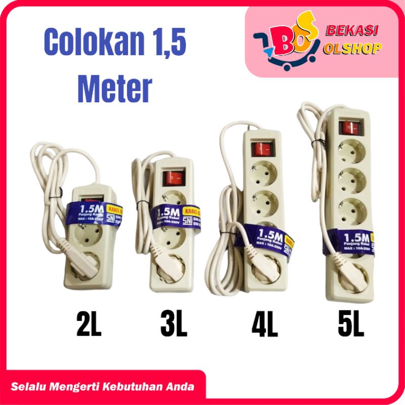 Jual STOP KONTAK KABEL 1,5 Meter COLOKAN KABEL 2L 3L 4L 5 Lubang KUNINGAN SNI | Shopee Indonesia