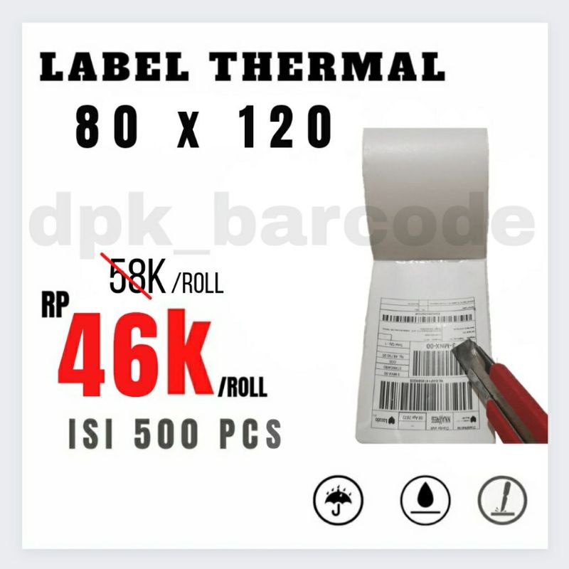 Jual Label Thermal 80x120 isi 500pcs, Kertas Thermal 80x120, Kertas Resi 80x120, Label Thermal ...