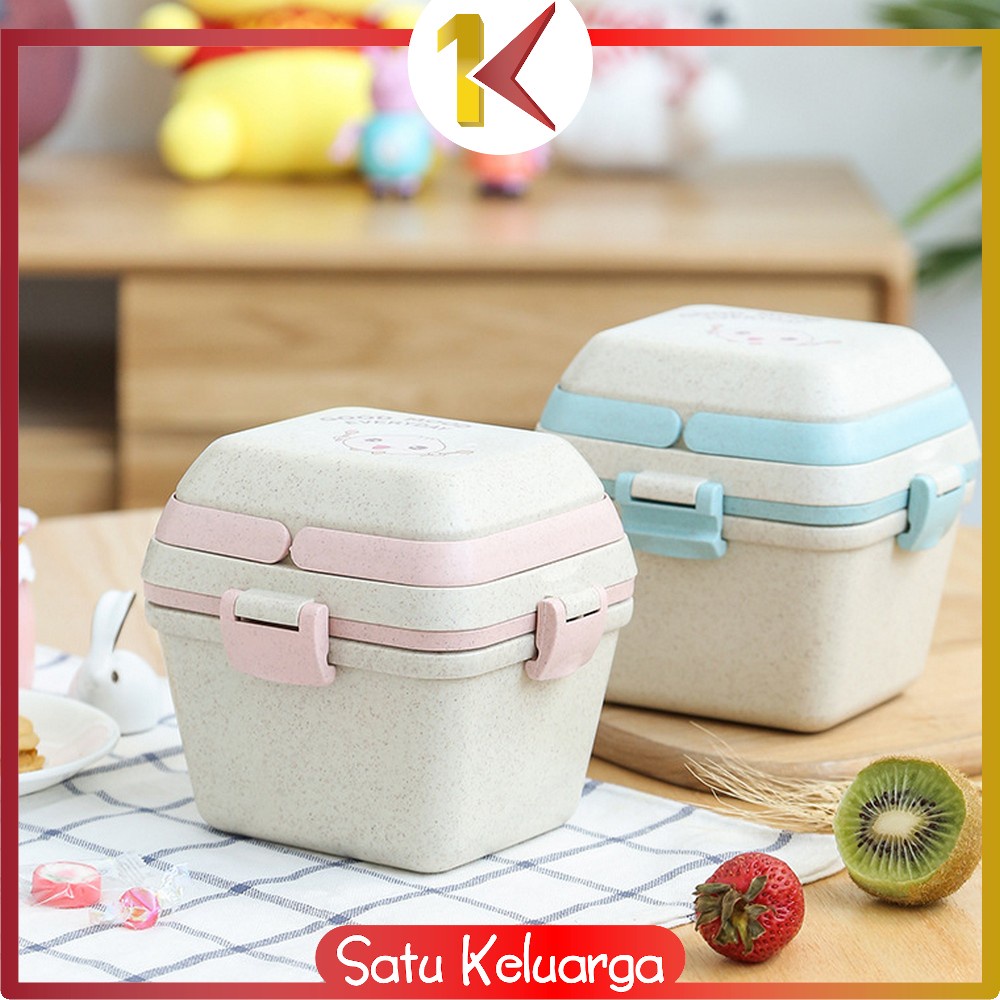Jual SK-C692 Lunch Box Set Kotak Makan Anti Tumpah Free Sendok Bahan PP Jerami Gandum / Tempat ...