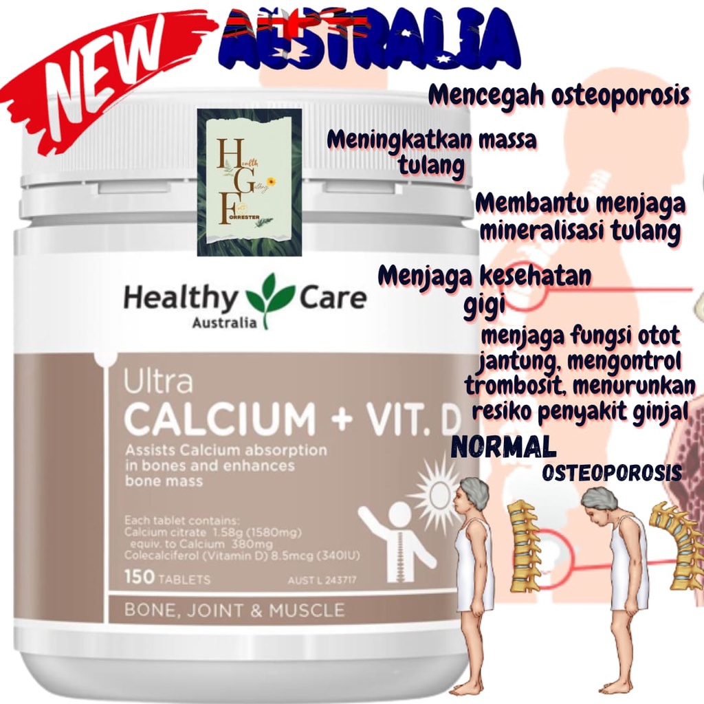 Jual healthy care ultra calcium + vitamin d 150 tablets | Shopee Indonesia