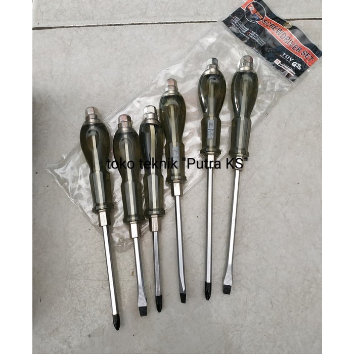 Jual Obeng Ketok / Screwdriver Set Isi 6Pcs Lengkap Model Plus Minus ...