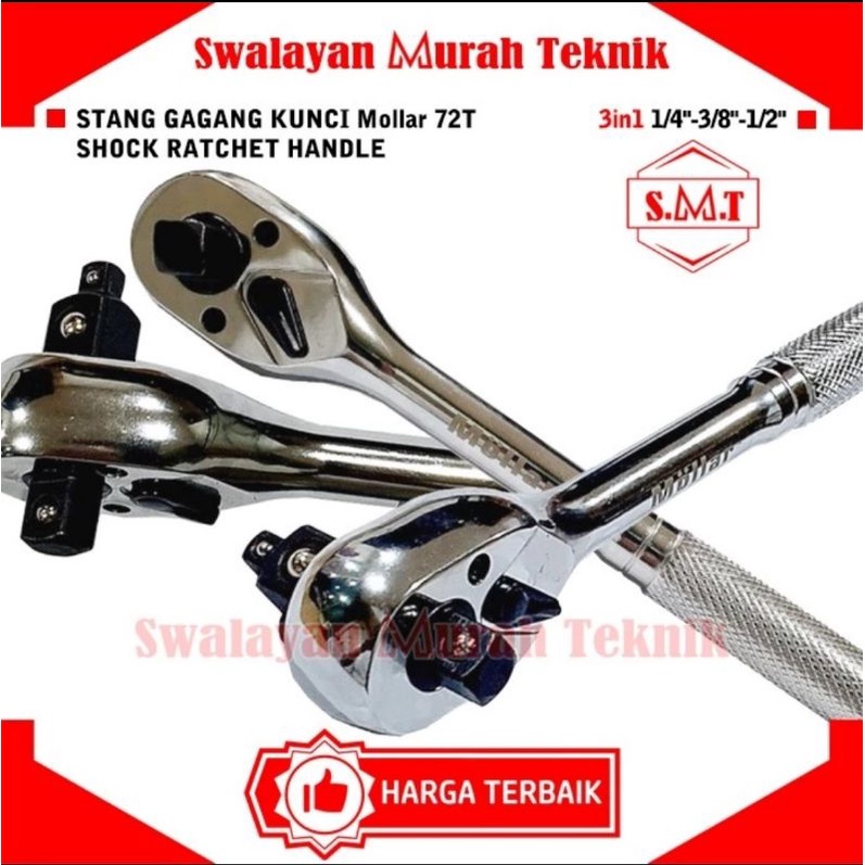 Jual MOLLAR Gagang Sock Ratchet 3in1 1/4"-3/8"-1/2" x 72T Stang Sok ...