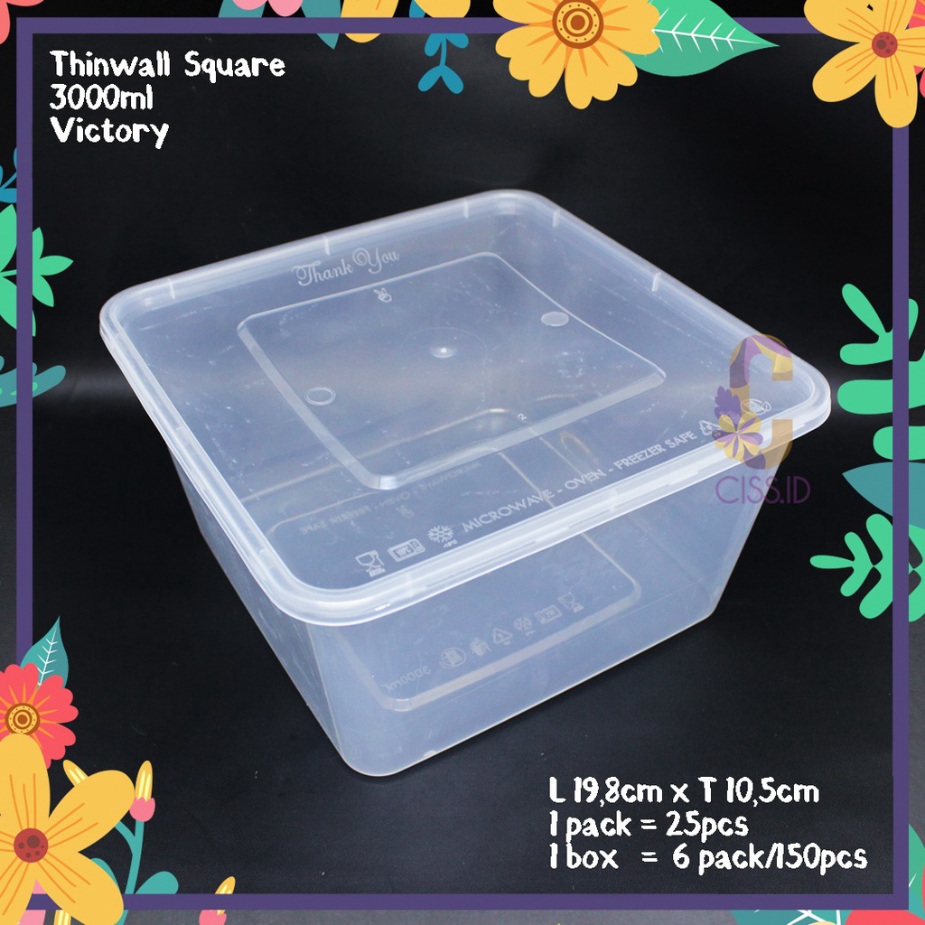 Jual Kotak Makan Plastik Thinwall 3000ml Square Kotak 1 Pack Isi 25pcs