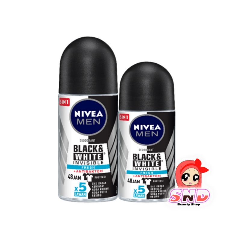 Jual NIVEA MEN Deodorant Invisible Black & White Fresh Roll On - 25ml & 50ml | Shopee Indonesia
