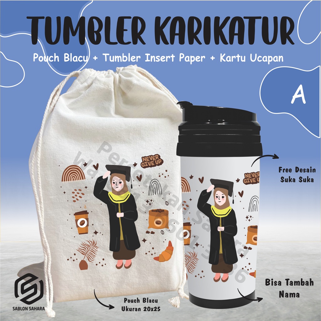 Jual TUMBLER INSERT PAPER + POUCH BLACU | (BISA TAMBAH NAMA, BISA ...