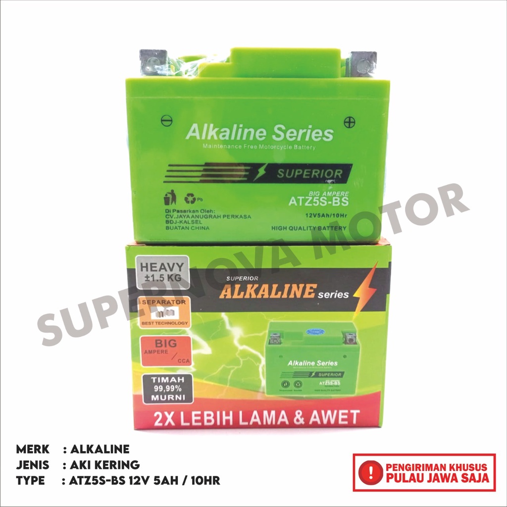 Jual AKI KERING ALKALINE ATZ5S-BS 12V 5AH 10HR AKI MOTOR KERING ...