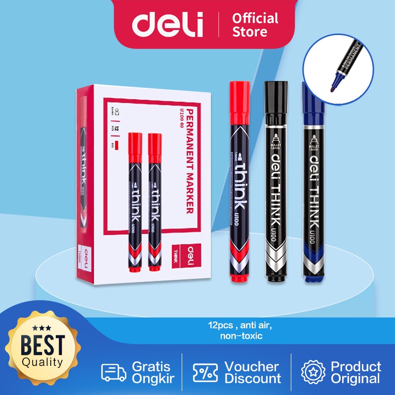 Jual Deli Spidol Permanen Permanent Marker 1 BOX 12PCS EU10020 | Shopee ...