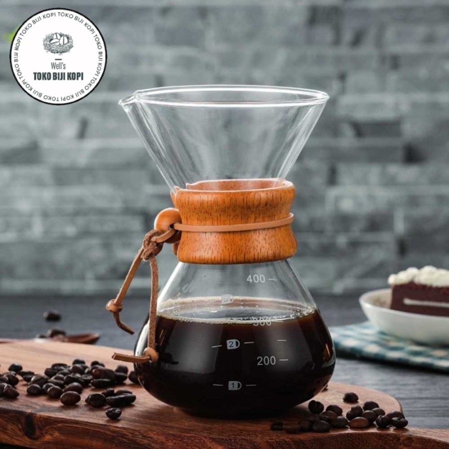 Jual CHEMEX COFFEE MAKER SERVER POT GLASS POUR OVER WOOD HANDLE - 400 ...
