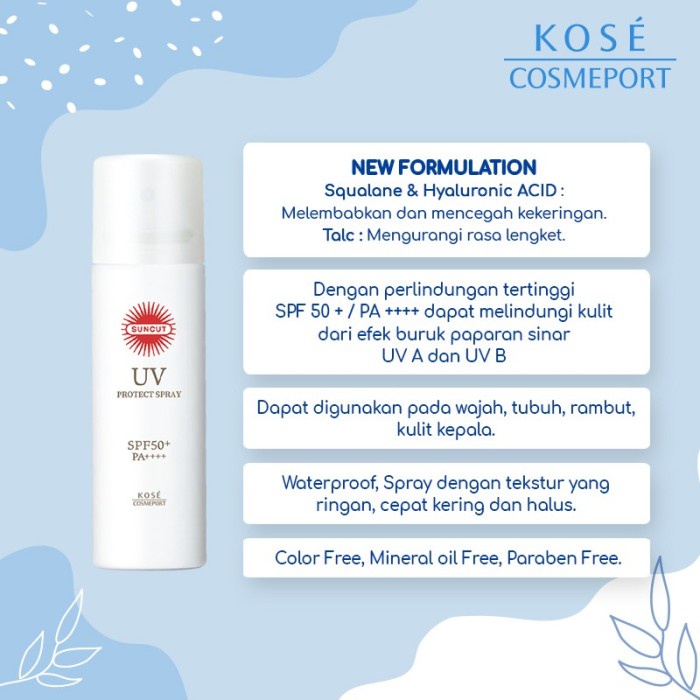 Jual Kose Cosmeport Suncut UV Protect Spray SPF 50+ PA++++ (60gr) | Shopee Indonesia