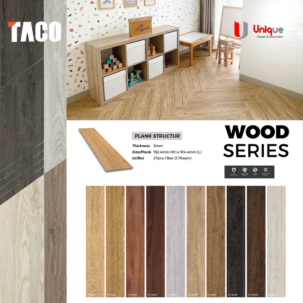 Jual TACO Luxury Vinyl Flooring Wood Series 2mm / Lantai Vinyl Plank Motif Kayu / Vinyl Lantai ...