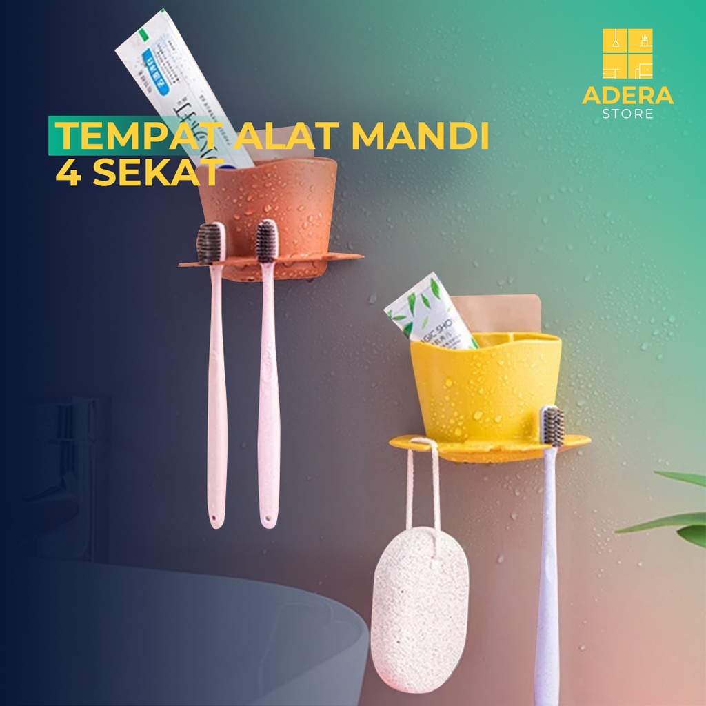 Jual Tempat alat mandi tempel dinding tempat sikat gigi plastik 4 sekat ...