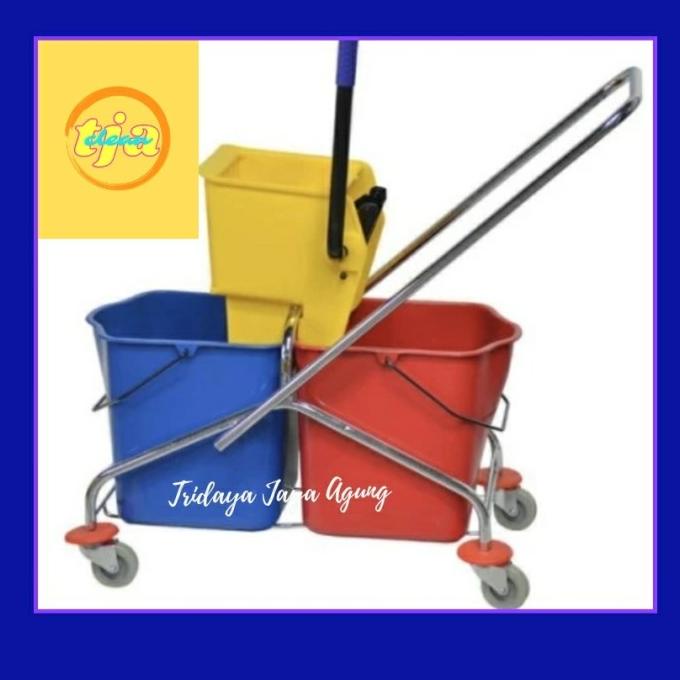 Jual Double Bucket Mop Press Wringer Trolley 60 Liter / Troly Ember ...